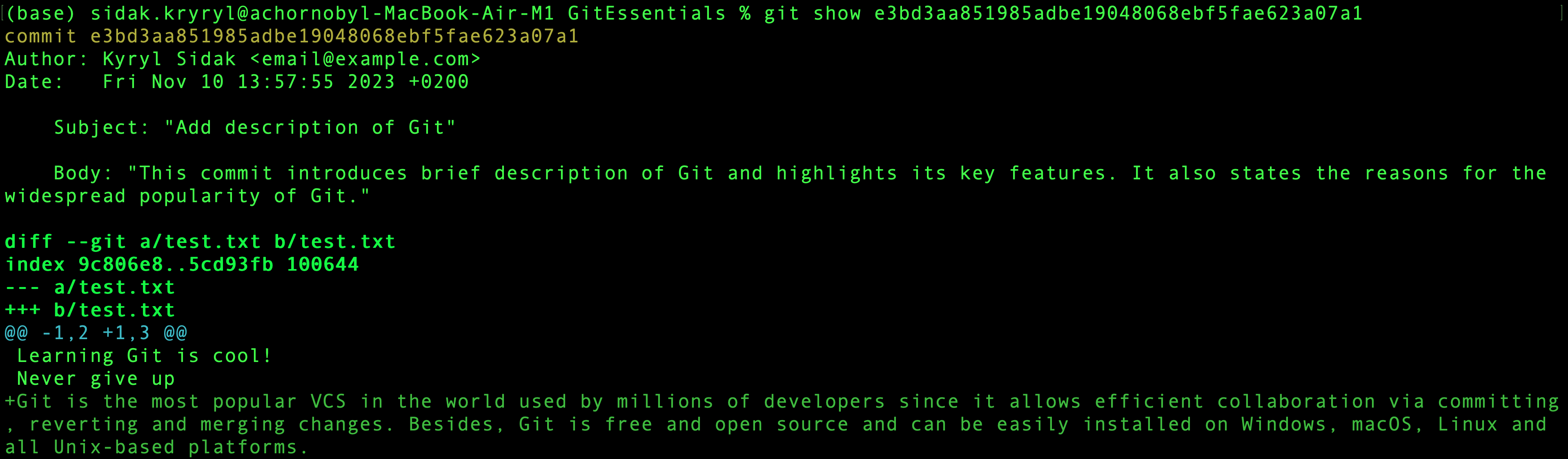 As you can see, the output is the same as for the git log -p command ...