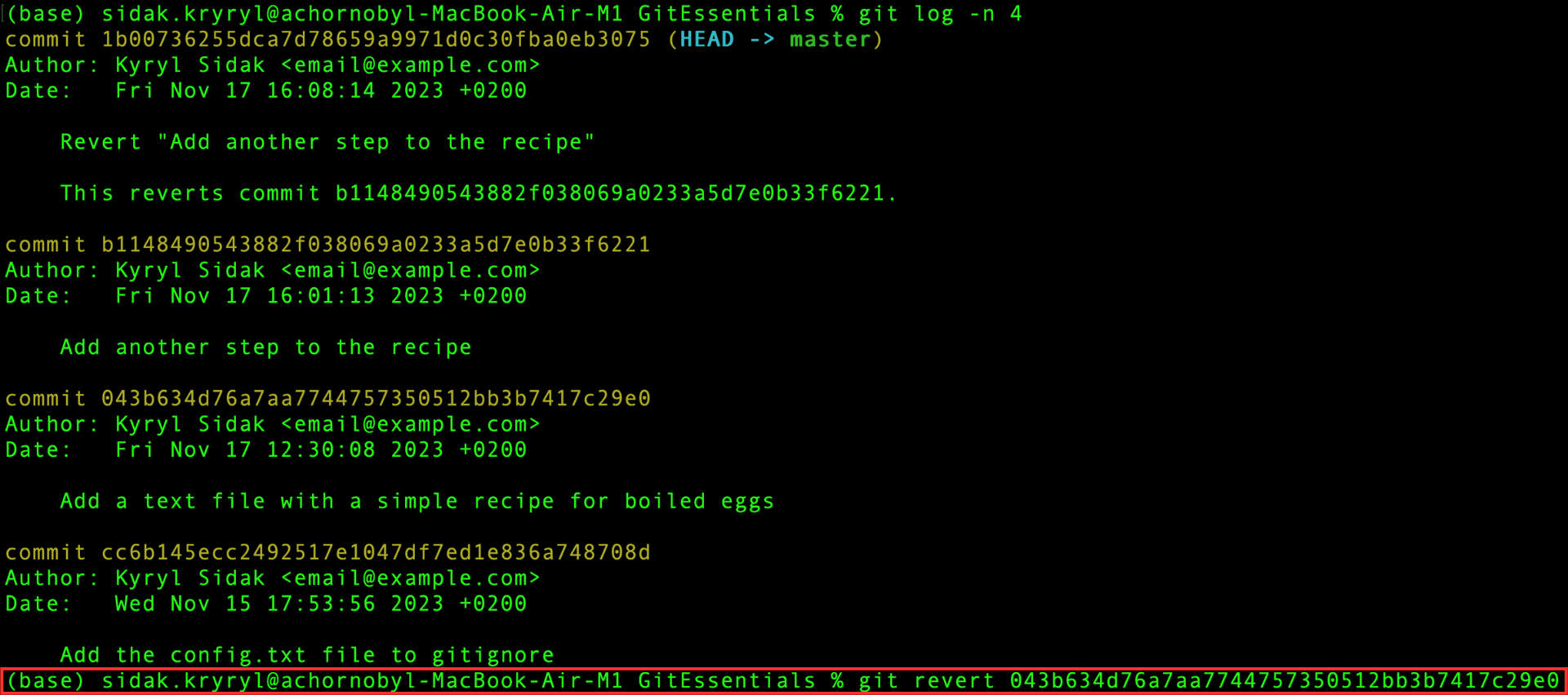 once again the default text editor opens with the default commit ...