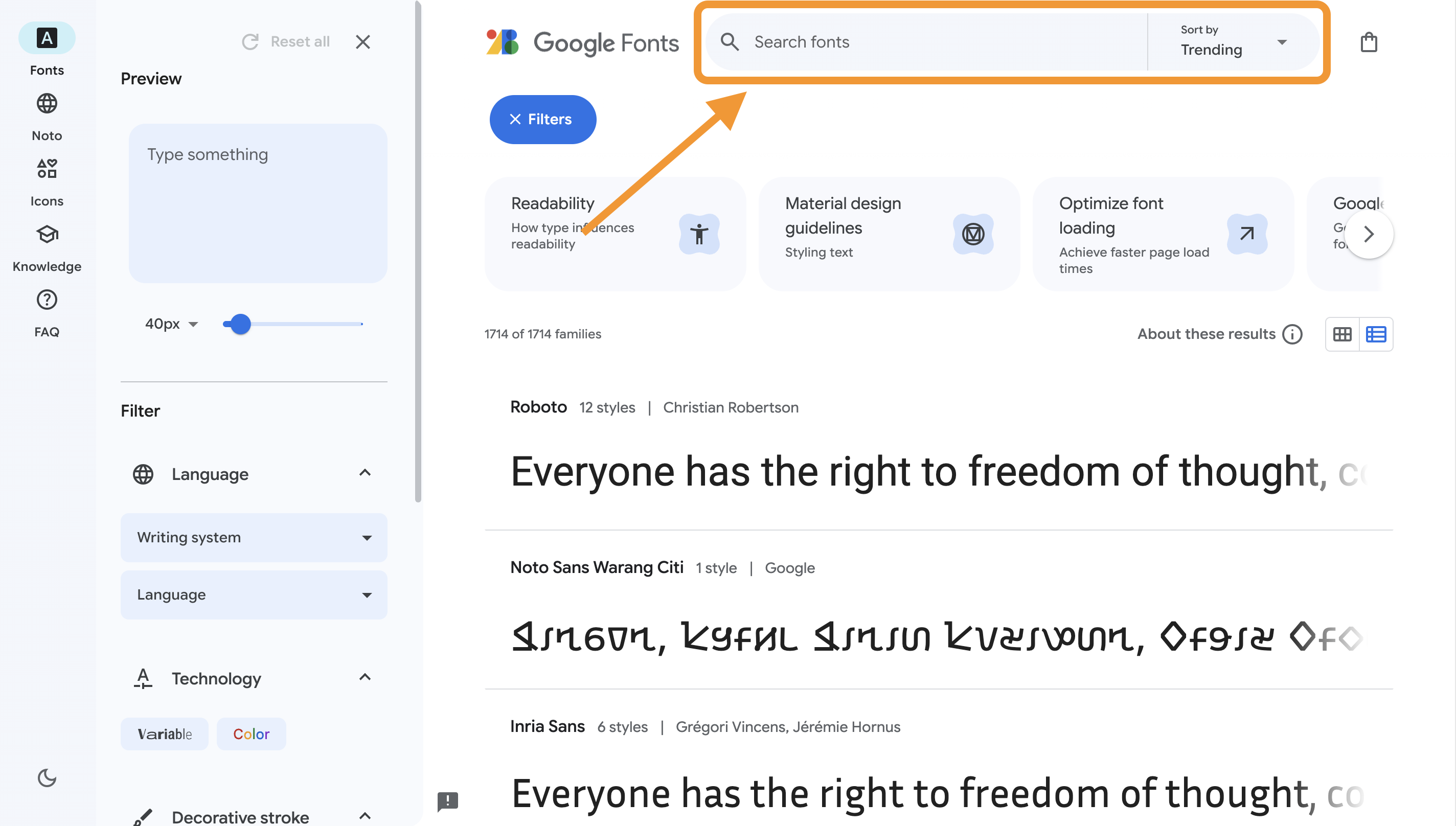 in the search fonts input field type the font name
